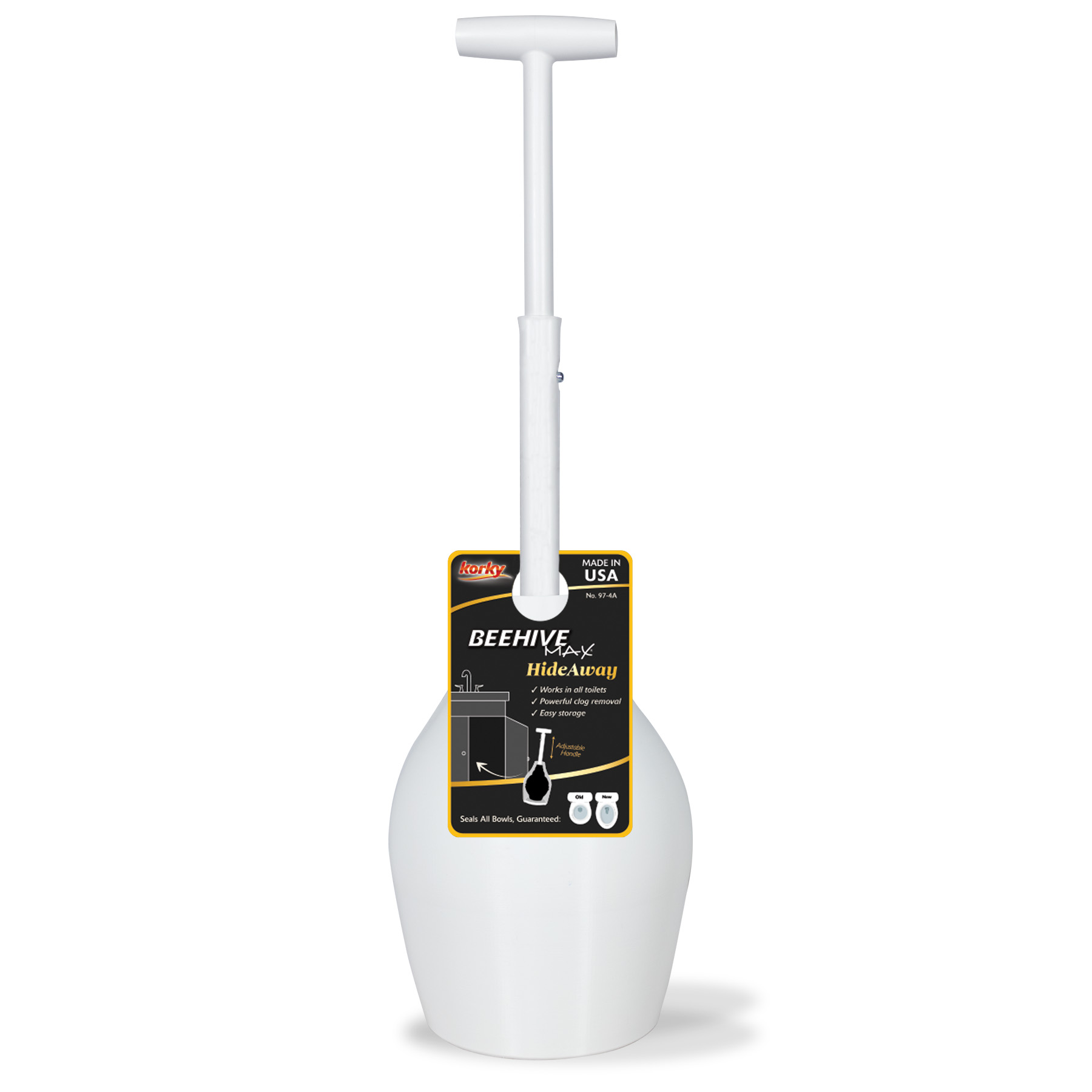 BEEHIVE Max Hideaway Toilet Plunger with Holder Korky